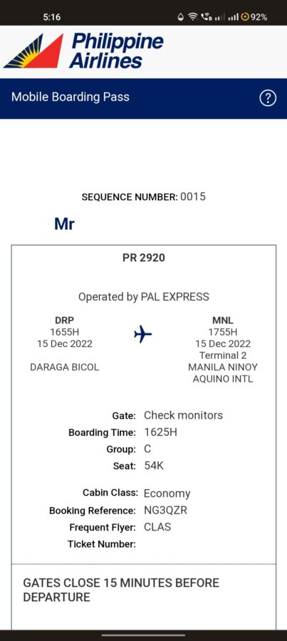 Flight Report: PHILIPPINE AIRLINES PR 2920 – Daraga (DRP formerly ...